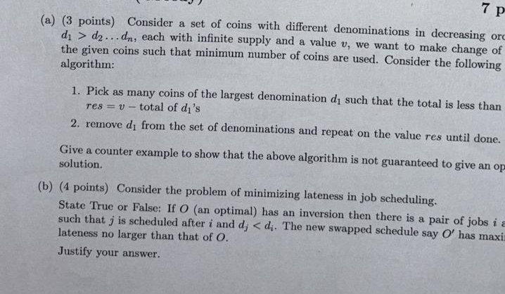 Solved by an EXPERT (a) (3 ﻿points) ﻿Consider a set of ﻿coins with | Chegg.com