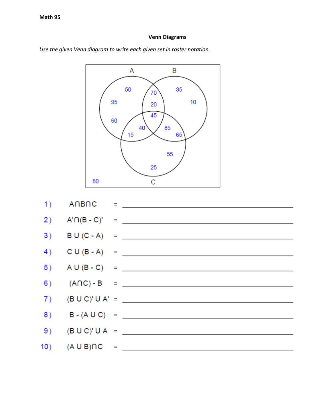 Math 95venn Diagramsuse The Given Venn Diagram To