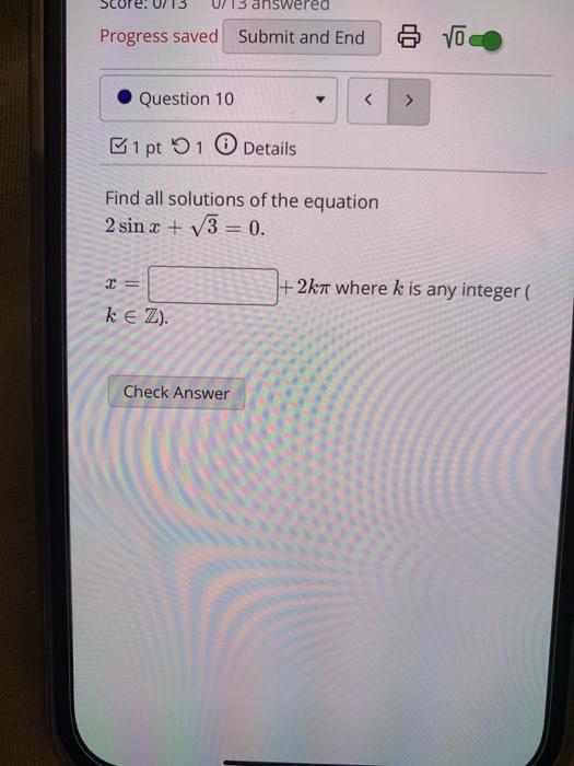 Solved answered Progress saved Submit and End VO Question 10 | Chegg.com