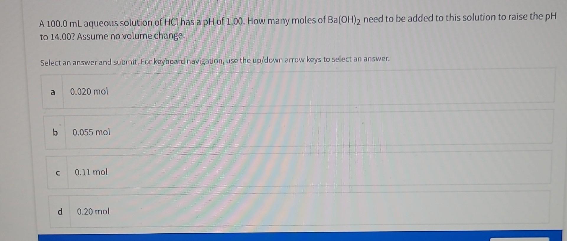 Solved A 100.0 mL aqueous solution of HCl has a pH of 1.00. | Chegg.com
