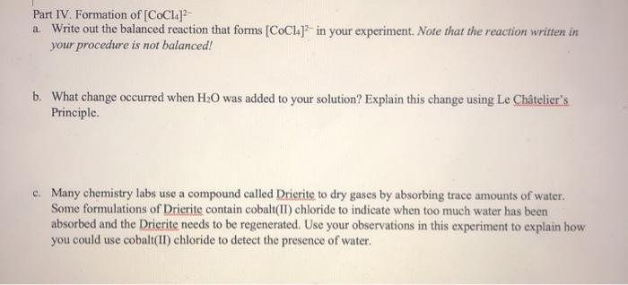 Solved 1. Balanced reaction that forms (CoCl4)2- 2. What | Chegg.com