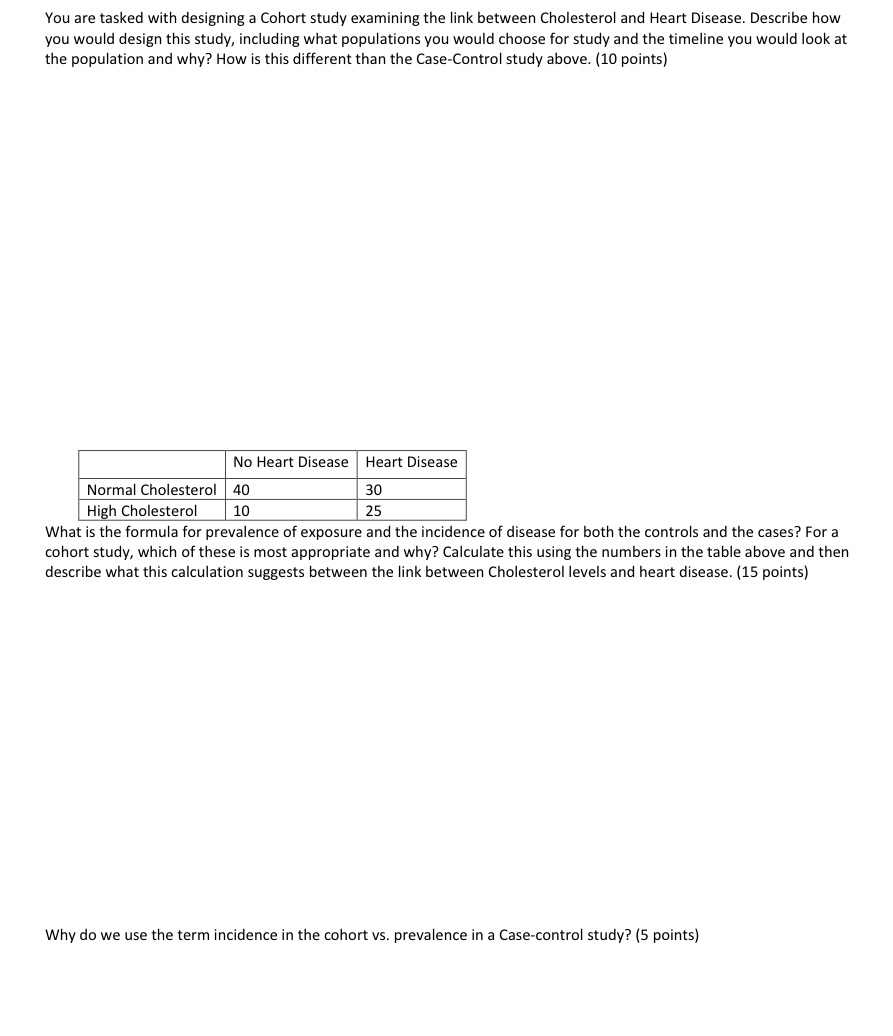 Solved You are tasked with designing a Cohort study | Chegg.com