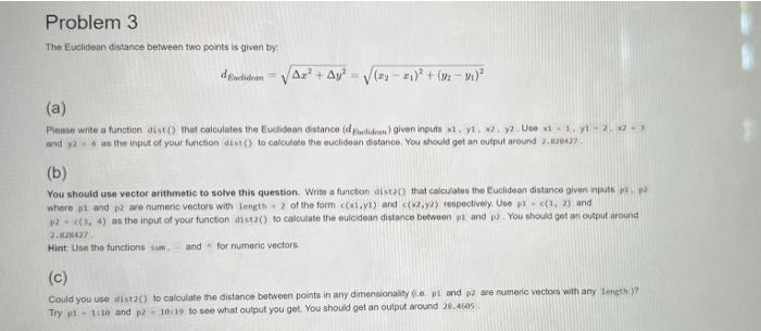 Solved The Euclidean distance between two points is given | Chegg.com