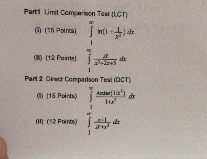 Solved Part1 Limit Comparison Test (LCT) 00 (0) (15 Points) | Chegg.com