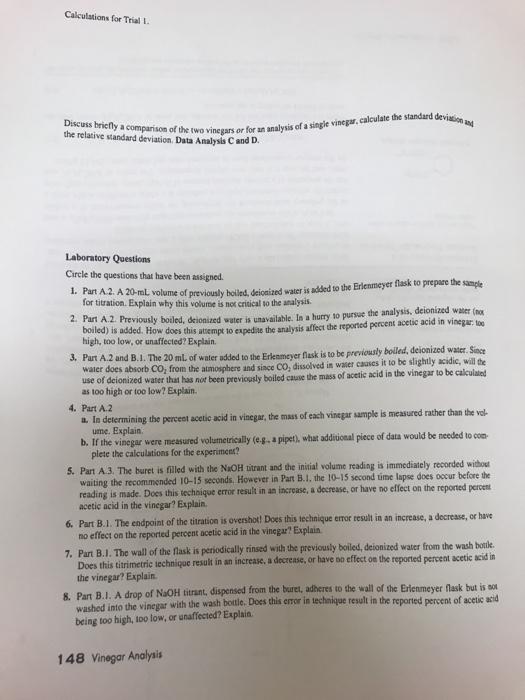 Experiment 10 Prelaboratory Assignment Vinegar | Chegg.com