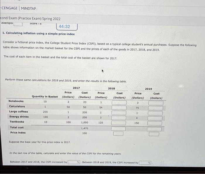 Solved CENGAGE MINDTAP score cond Exam (Practice Exam) | Chegg.com