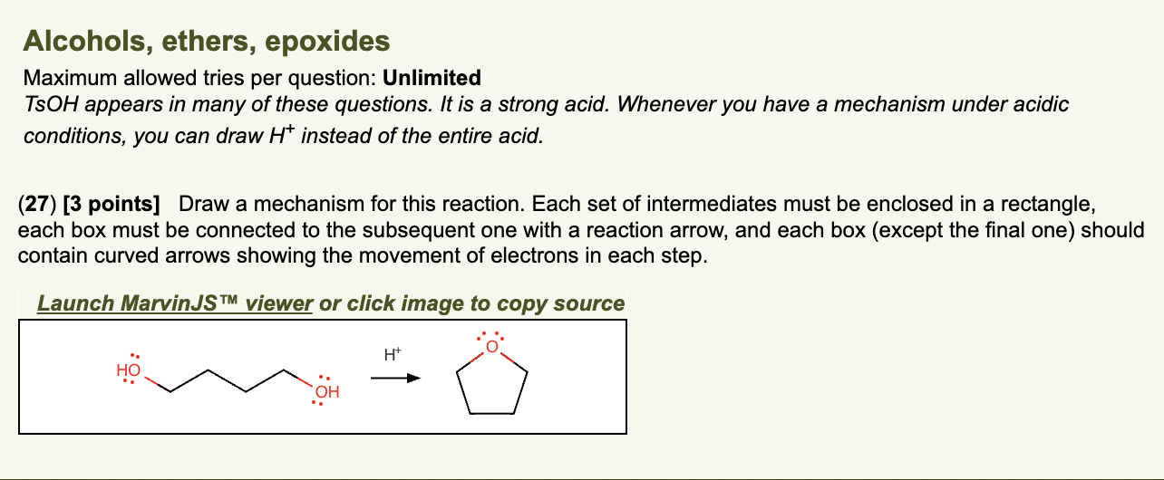 Solved Alcohols, ethers, epoxidesMaximum allowed tries per | Chegg.com