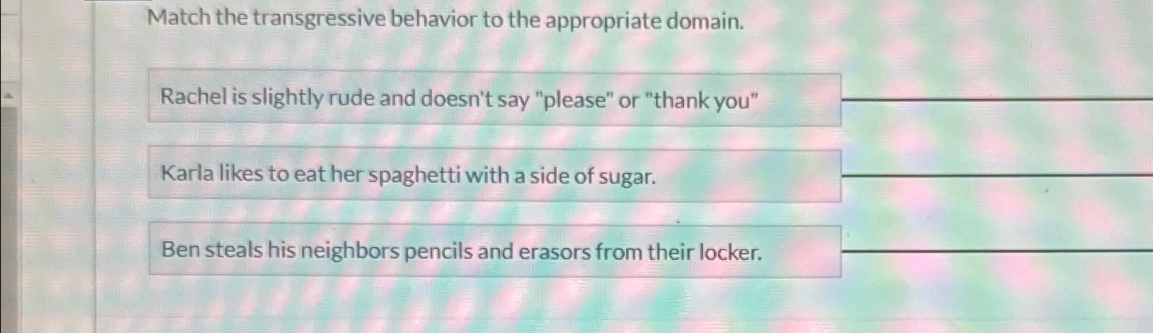 Solved Match the transgressive behavior to the appropriate | Chegg.com