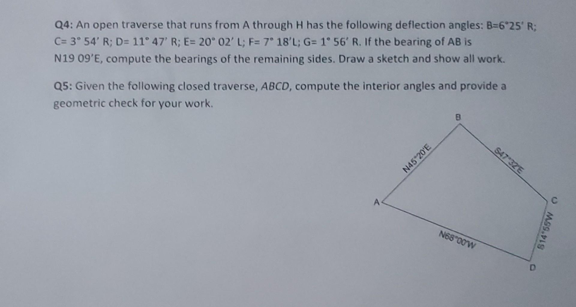 Solved Q4: An open traverse that runs from A through H has | Chegg.com