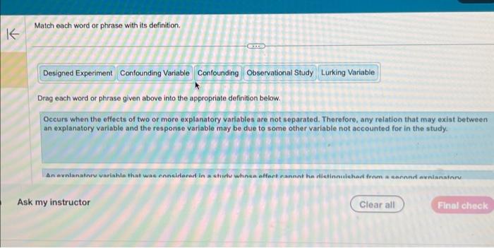 Solved K Match each word or phrase with its definition. | Chegg.com