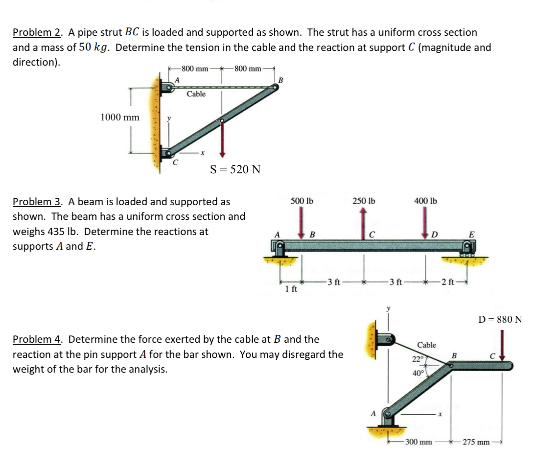 Solved Problem 2. ﻿A pipe strut BC ﻿is loaded and supported | Chegg.com
