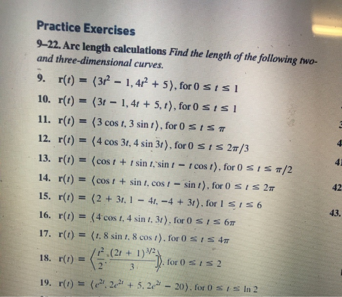 Solved Practice Exercises 9-22. Arc length calculations Find | Chegg.com