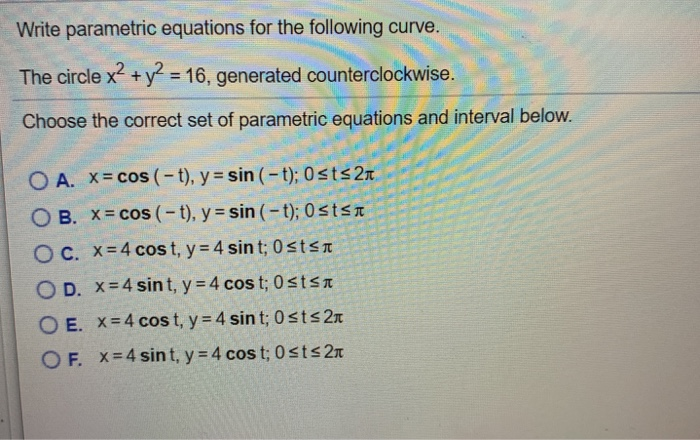 Solved Write parametric equations for the following curve. | Chegg.com