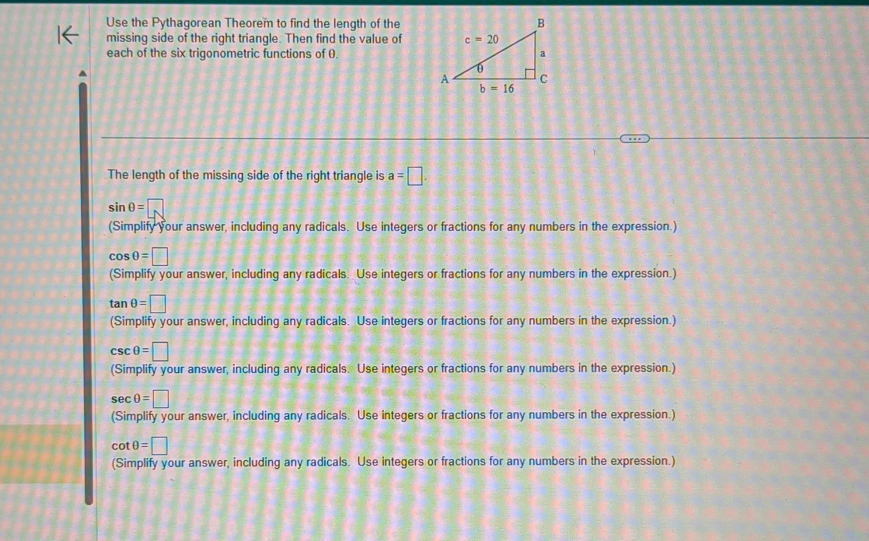 Solved Use the Pythagorean Theorem to find the length of the | Chegg.com