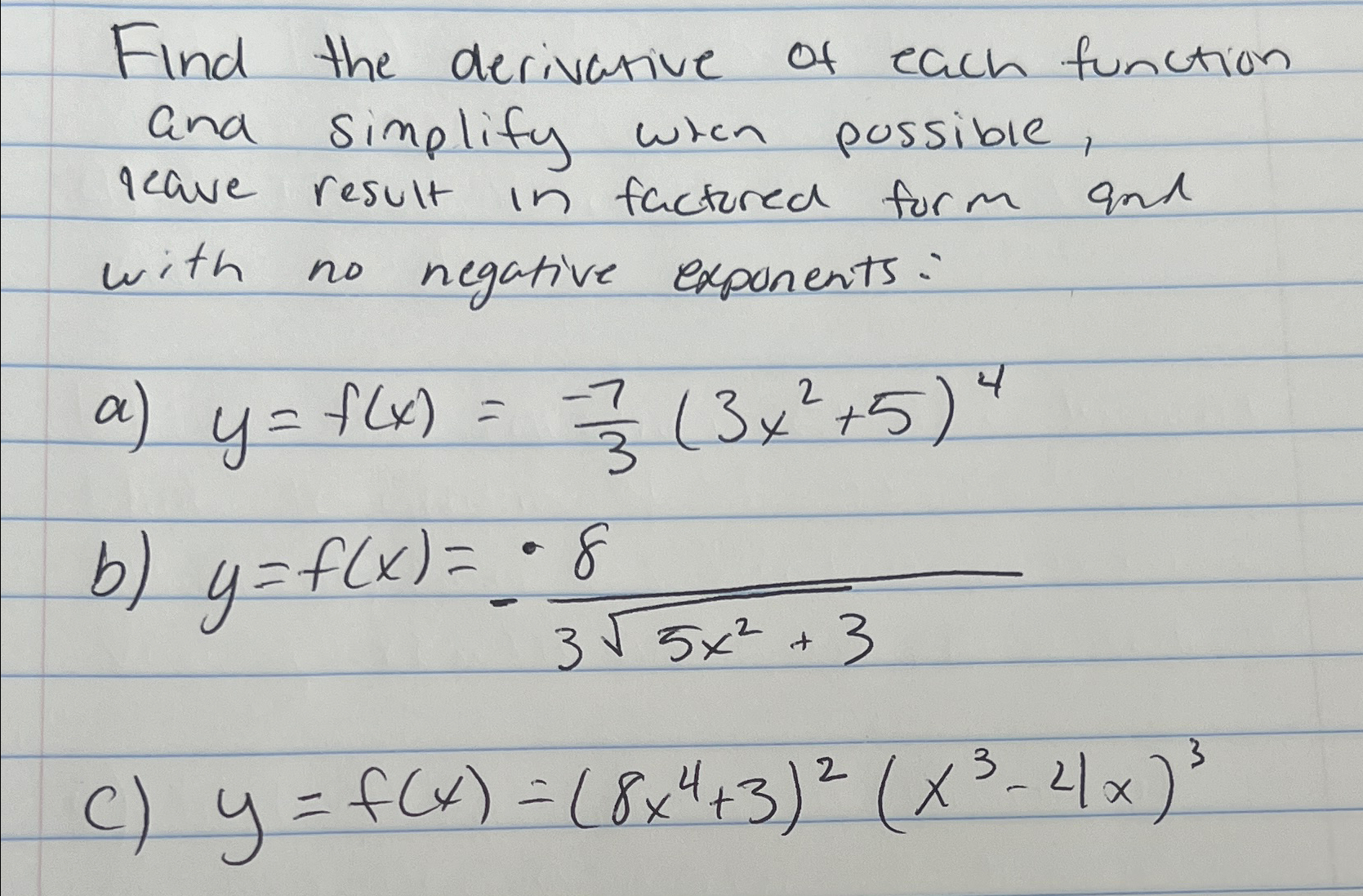 Solved Find the derivative of each function ana simplify | Chegg.com