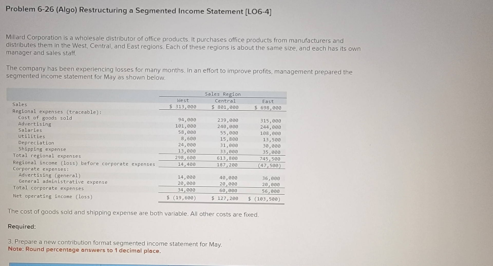 Solved Problem 6-26 (Algo) ﻿Restructuring a Segmented Income | Chegg.com