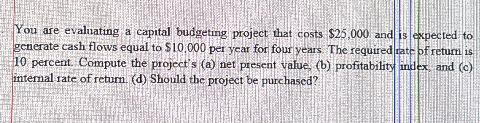 Solved You are evaluating a capital budgeting project that | Chegg.com