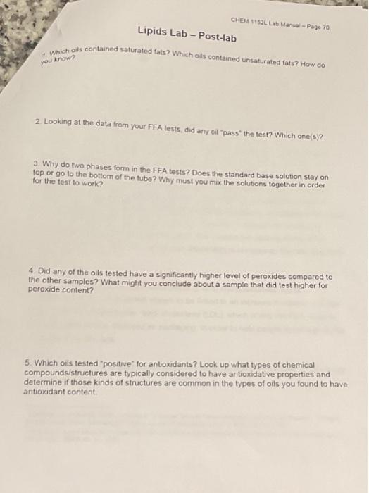 Solved 1. Which oils contained saturated fats? Which ols | Chegg.com