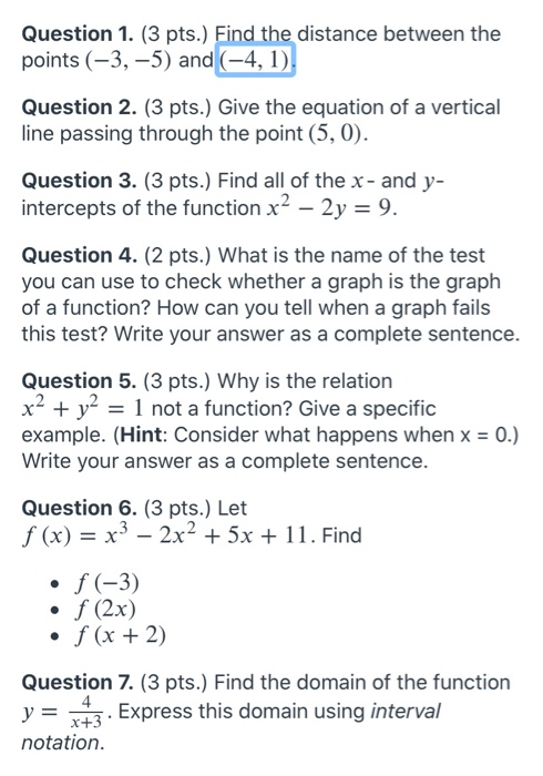 Solved Question 1. (3 pts.) Find the distance between the | Chegg.com