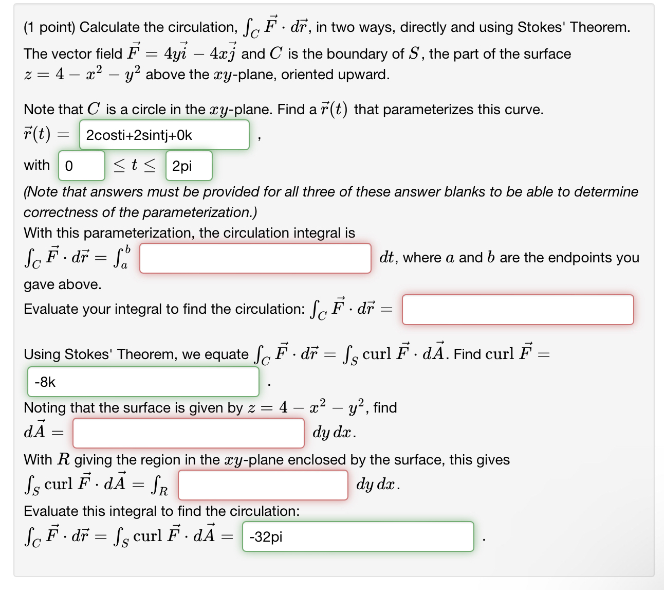Solved (1 ﻿point) ﻿Calculate the circulation, | Chegg.com
