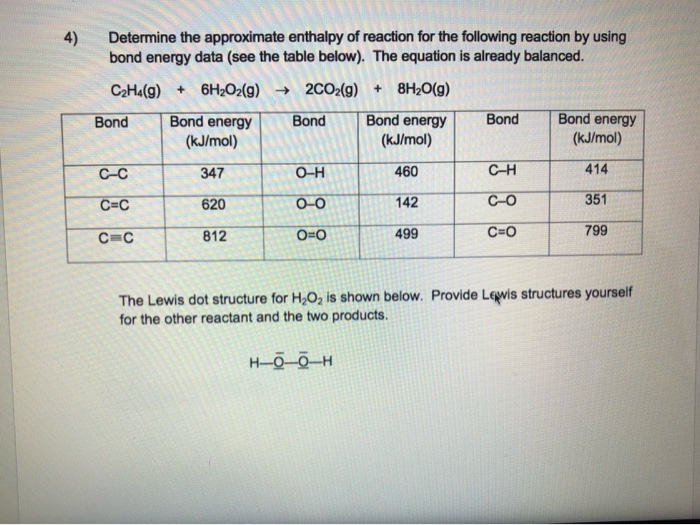 Solved 4) Determine the approximate enthalpy of reaction for | Chegg.com