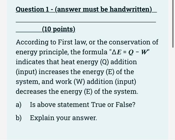 Solved Question 1 - (answer must be handwritten) = _(10 | Chegg.com
