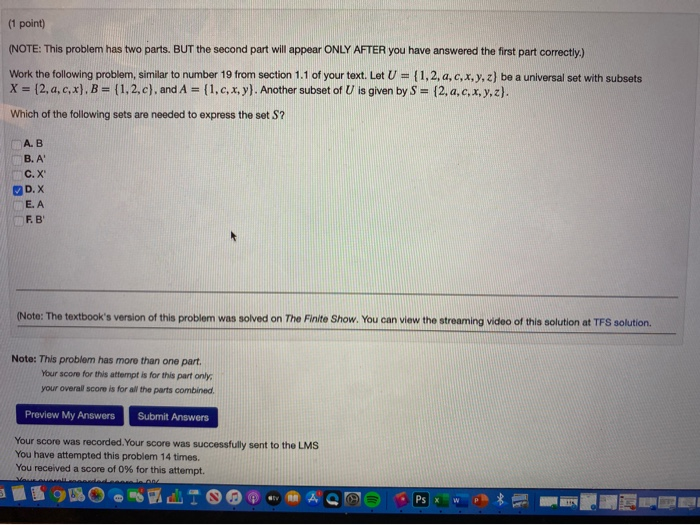 Solved (1 point) (NOTE: This problem has two parts. BUT the | Chegg.com