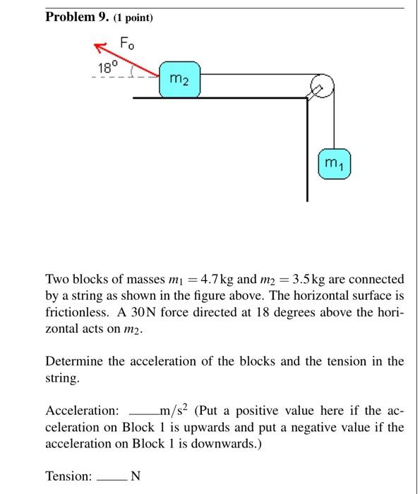 Solved Problem 9. (1 point) Two blocks of masses m1=4.7 kg | Chegg.com