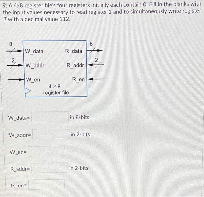 Solved 9. A 4x8 register file's four registers initially | Chegg.com