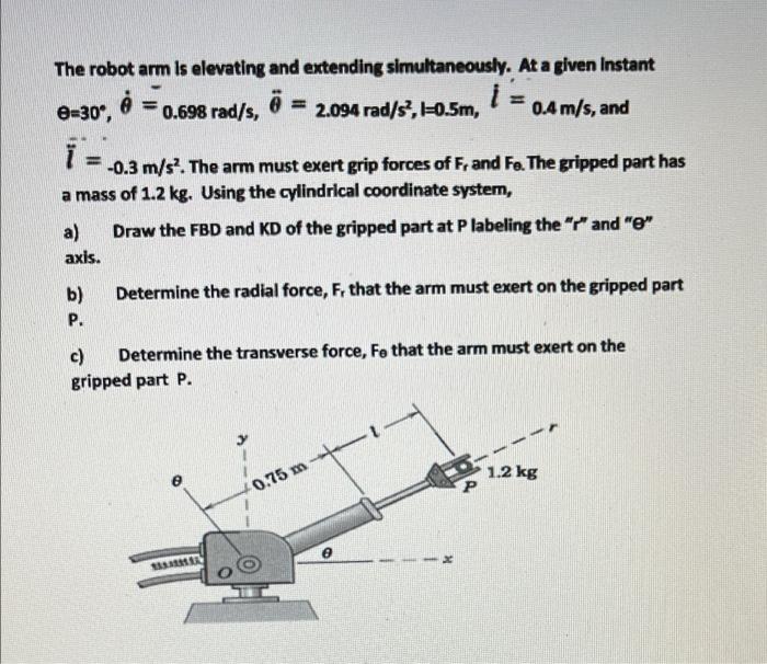 Solved = The robot arm is elevating and extending | Chegg.com