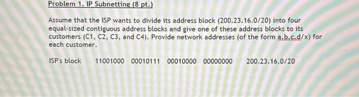 Solved Assume that the ISP wants to divide its address block | Chegg.com