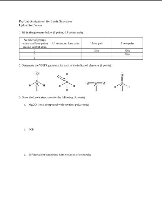 Solved Pre-Lab Assignment for Lewis Structures Upload to | Chegg.com
