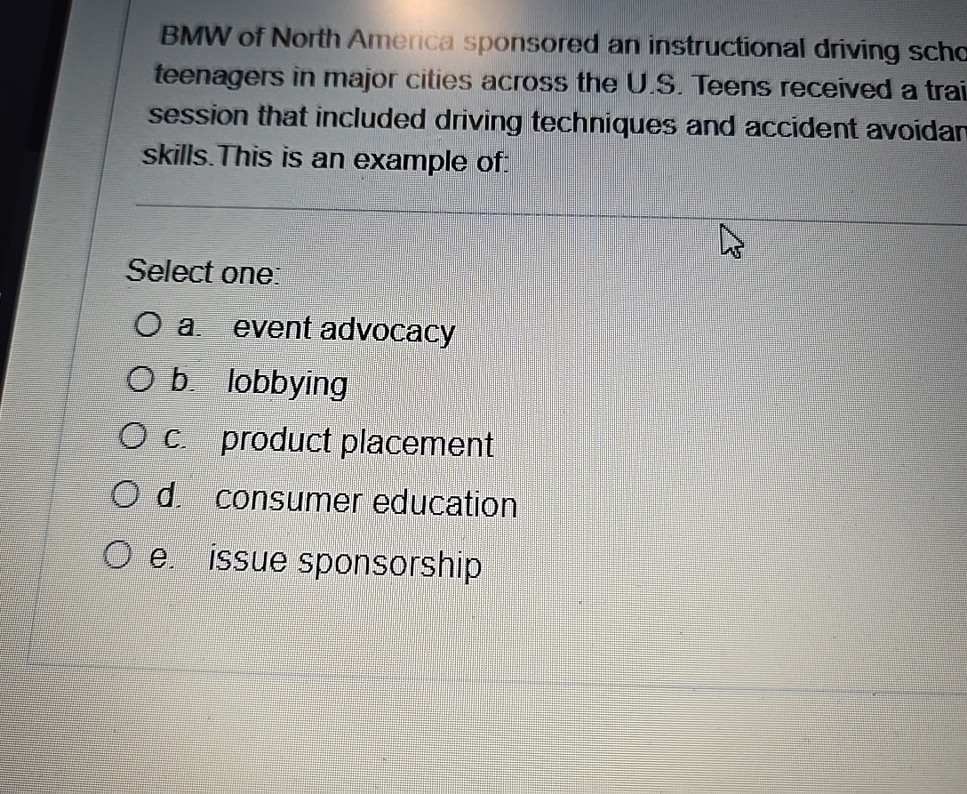 Solved BMW of North America sponsored an instructional | Chegg.com