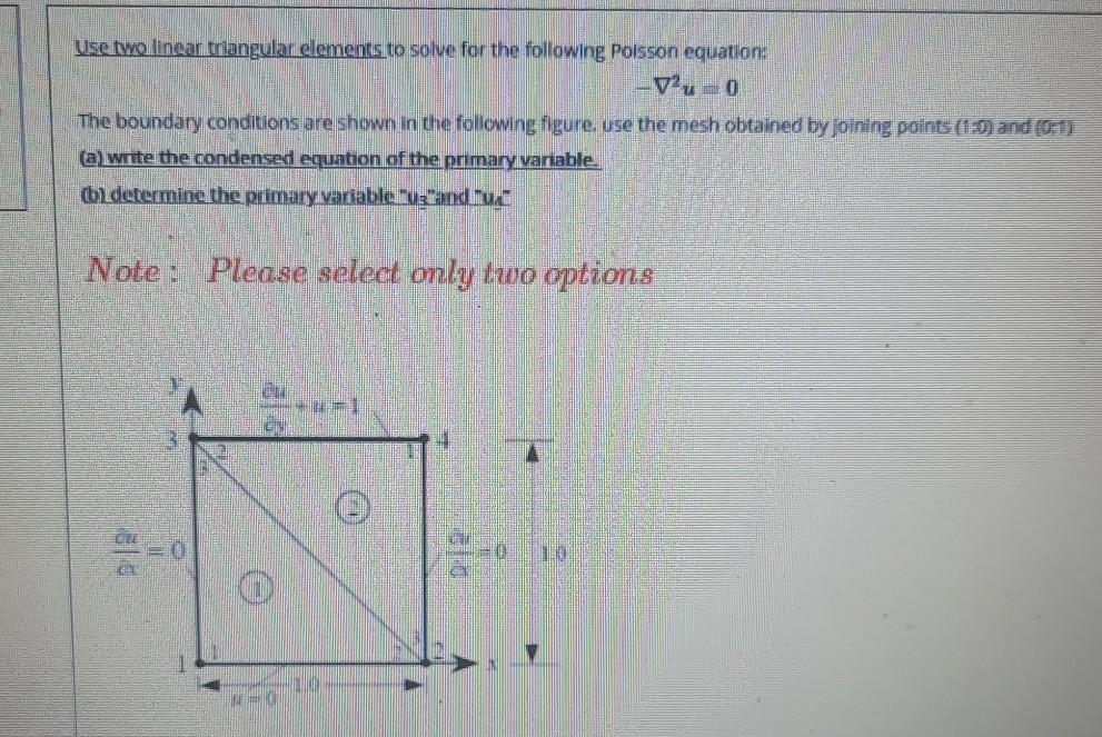 Use two linear triangular elements to solve for the | Chegg.com