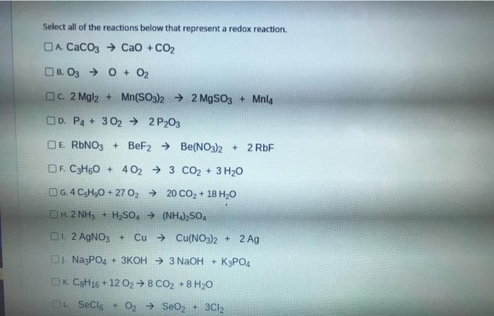 Solved Select all of the reactions below that represent a | Chegg.com