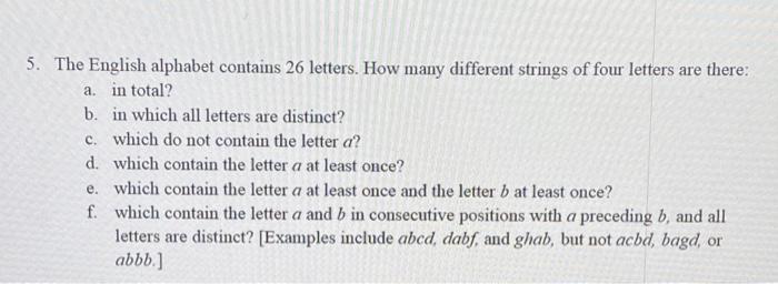 Solved 5. The English alphabet contains 26 letters. How many | Chegg.com