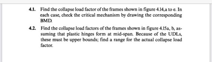 Solved 4.1. Find the collapse load factor of the frames | Chegg.com