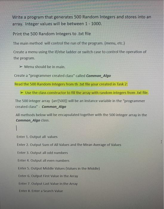 Solved Write a program that generates 500 Random Integers | Chegg.com