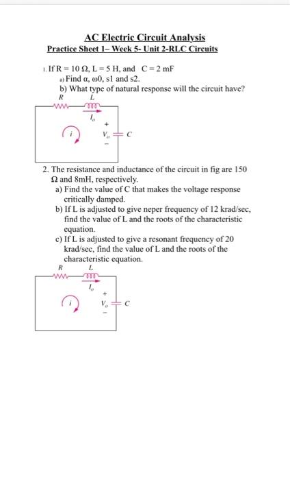 Solved AC Electric Circuit Analysis Practice Sheet 1-Week 5- | Chegg.com