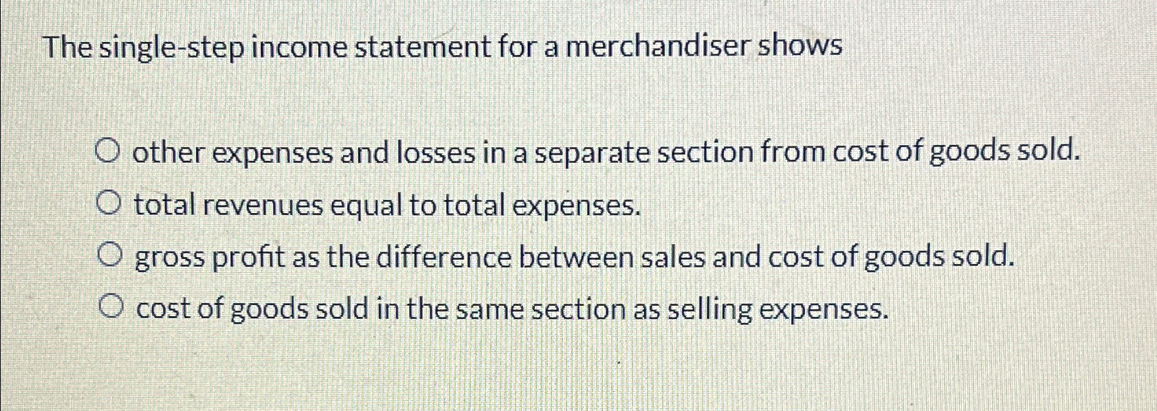 Solved The single-step income statement for a merchandiser | Chegg.com