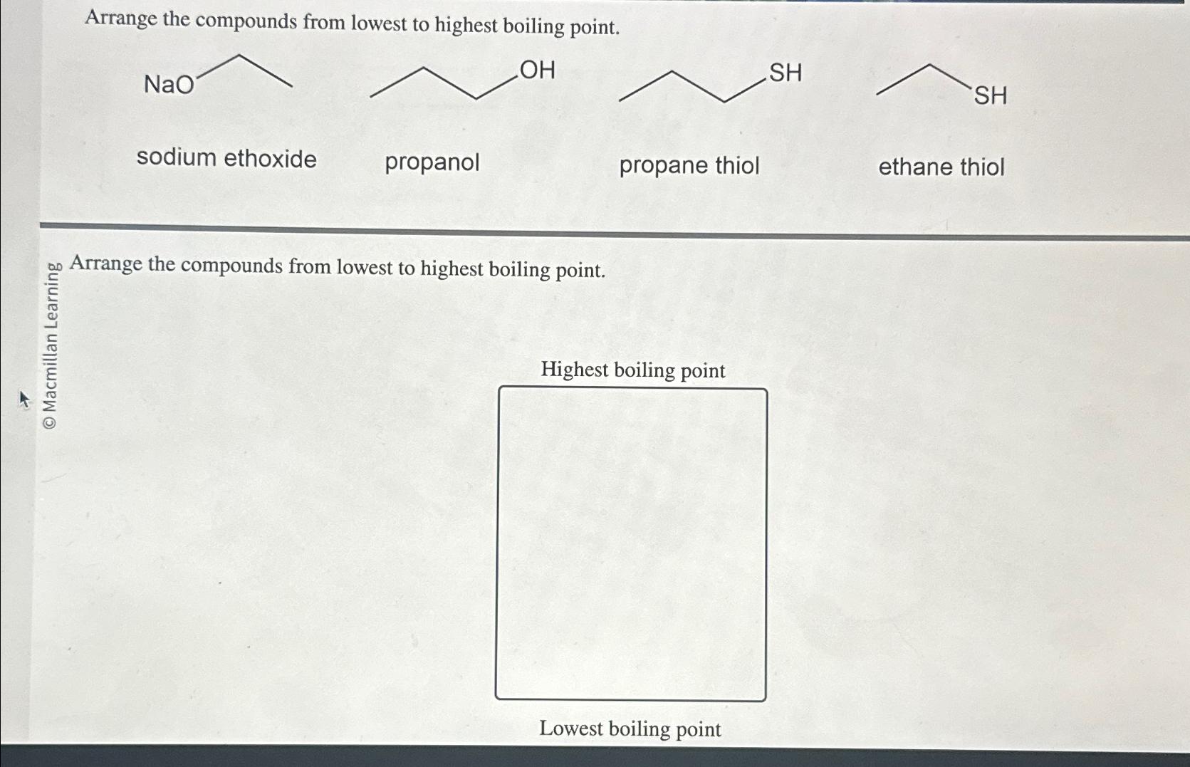 Arrange the compounds from lowest to highest boiling | Chegg.com