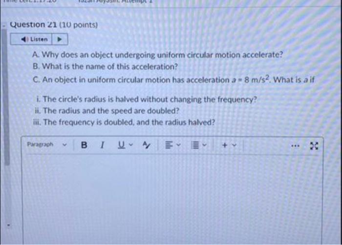 Solved A. Why does an object undergoing uniform circular | Chegg.com