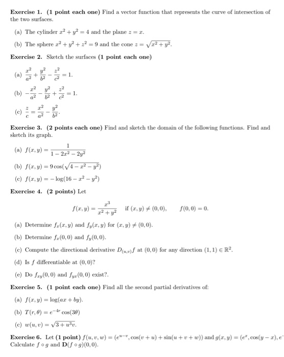 Solved Exercise 1. (1 point each one) Find a vector function | Chegg.com