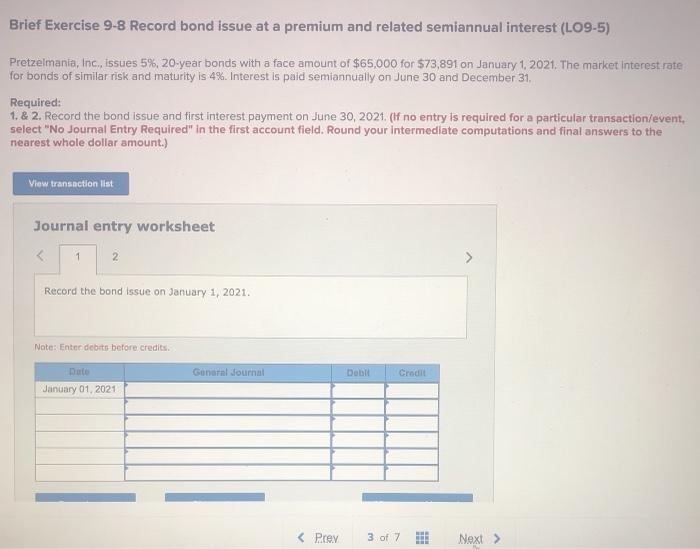 Solved Brief Exercise 9-8 Record bond issue at a premium and | Chegg.com
