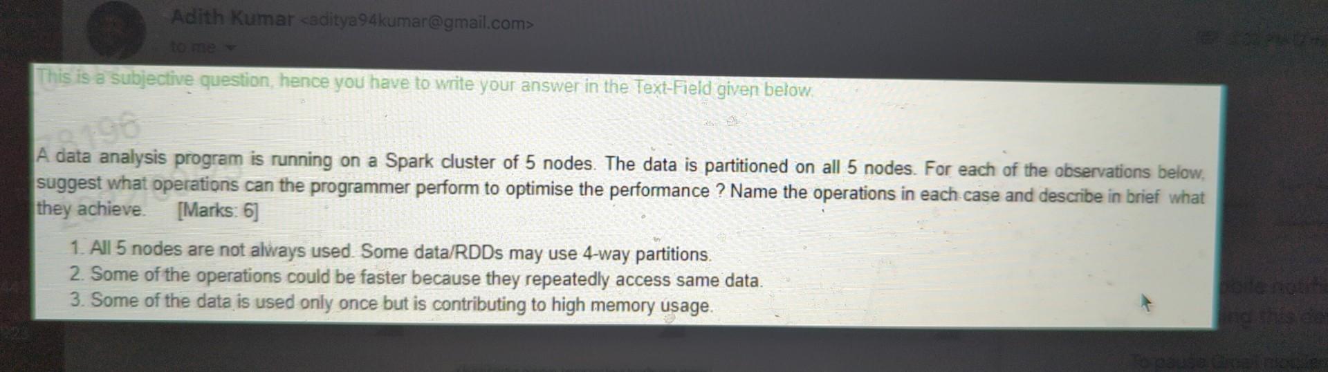 Solved A data analysis program is running on a Spark cluster | Chegg.com