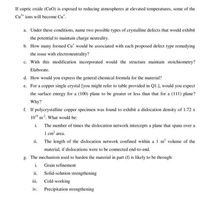Solved If cupric oxide (CuO) is exposed to reducing | Chegg.com