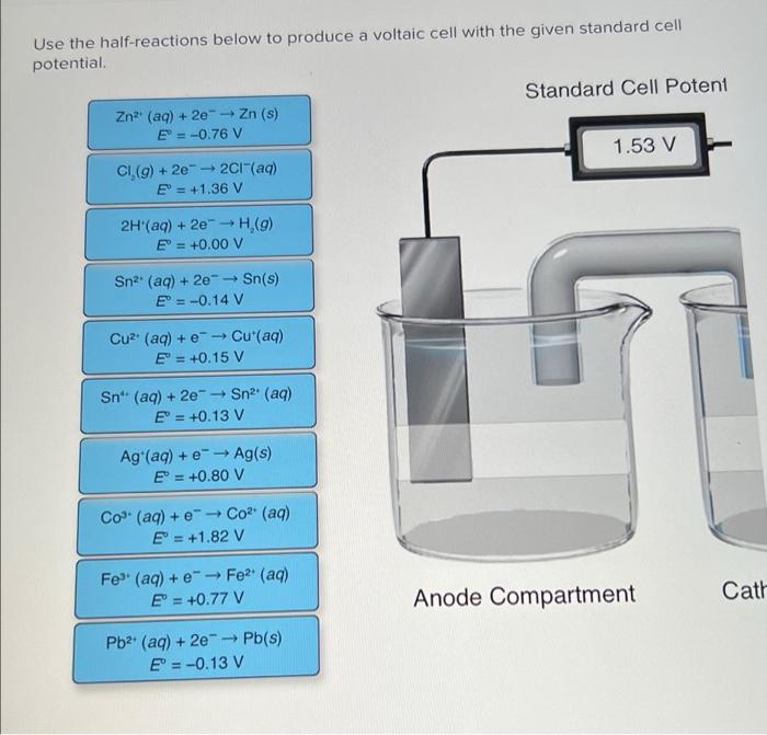 Solved Use the half-reactions below to produce a voltaic | Chegg.com