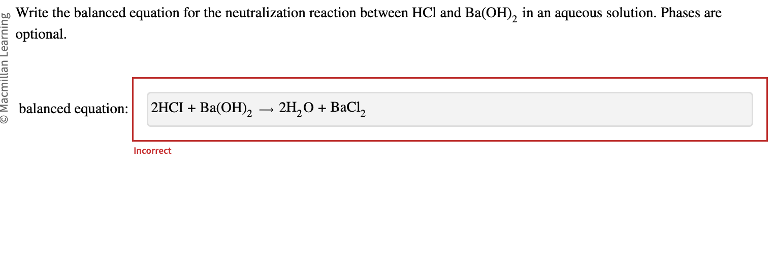 Solved Write the balanced equation for the neutralization | Chegg.com