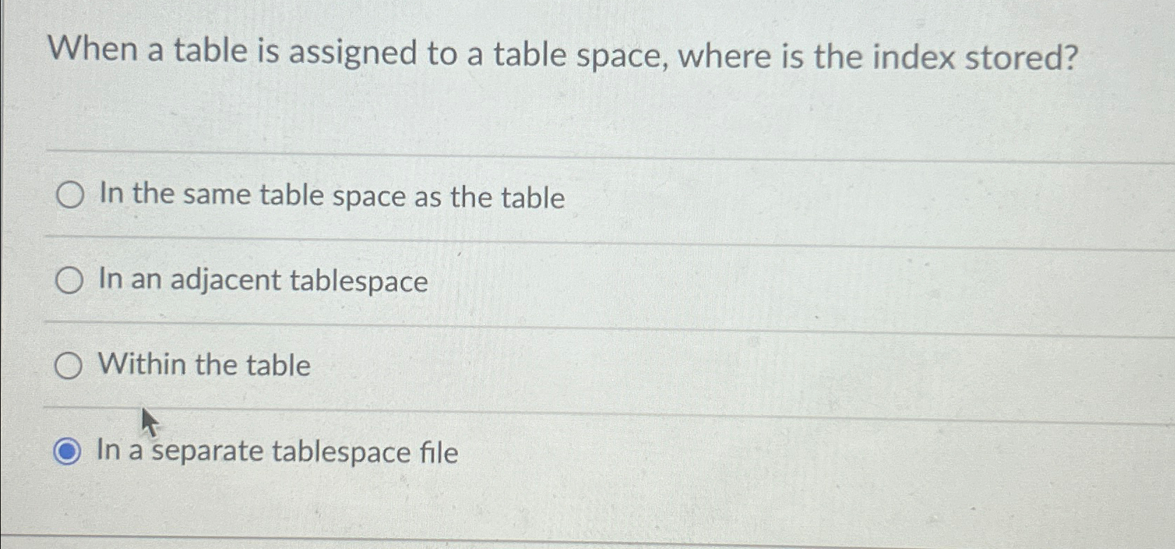 Solved When a table is assigned to a table space, where is | Chegg.com