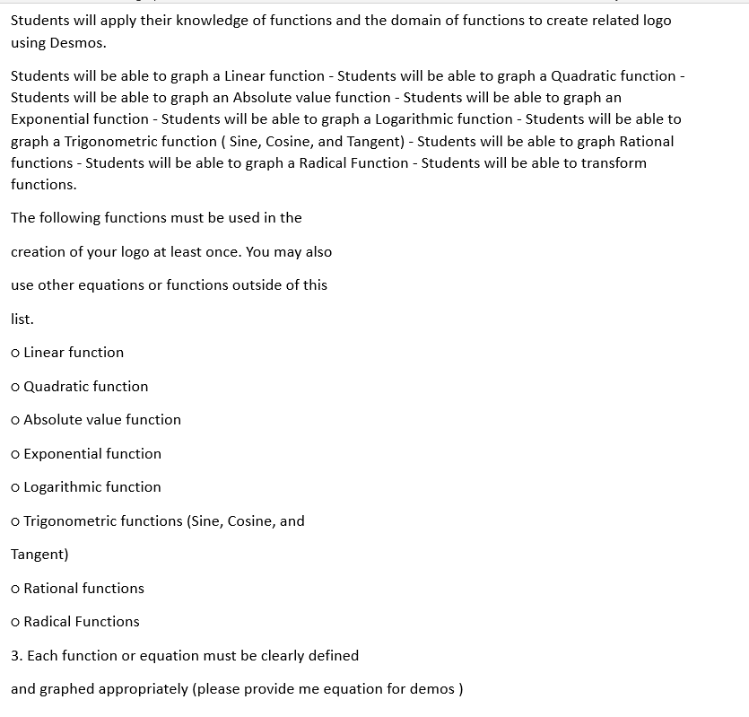 Students will apply their knowledge of functions and | Chegg.com